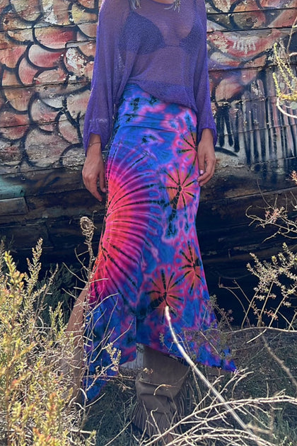 Preston Tie-dye Print Ruched Waist Stretch Slit Maxi Skirt – IvaGirl